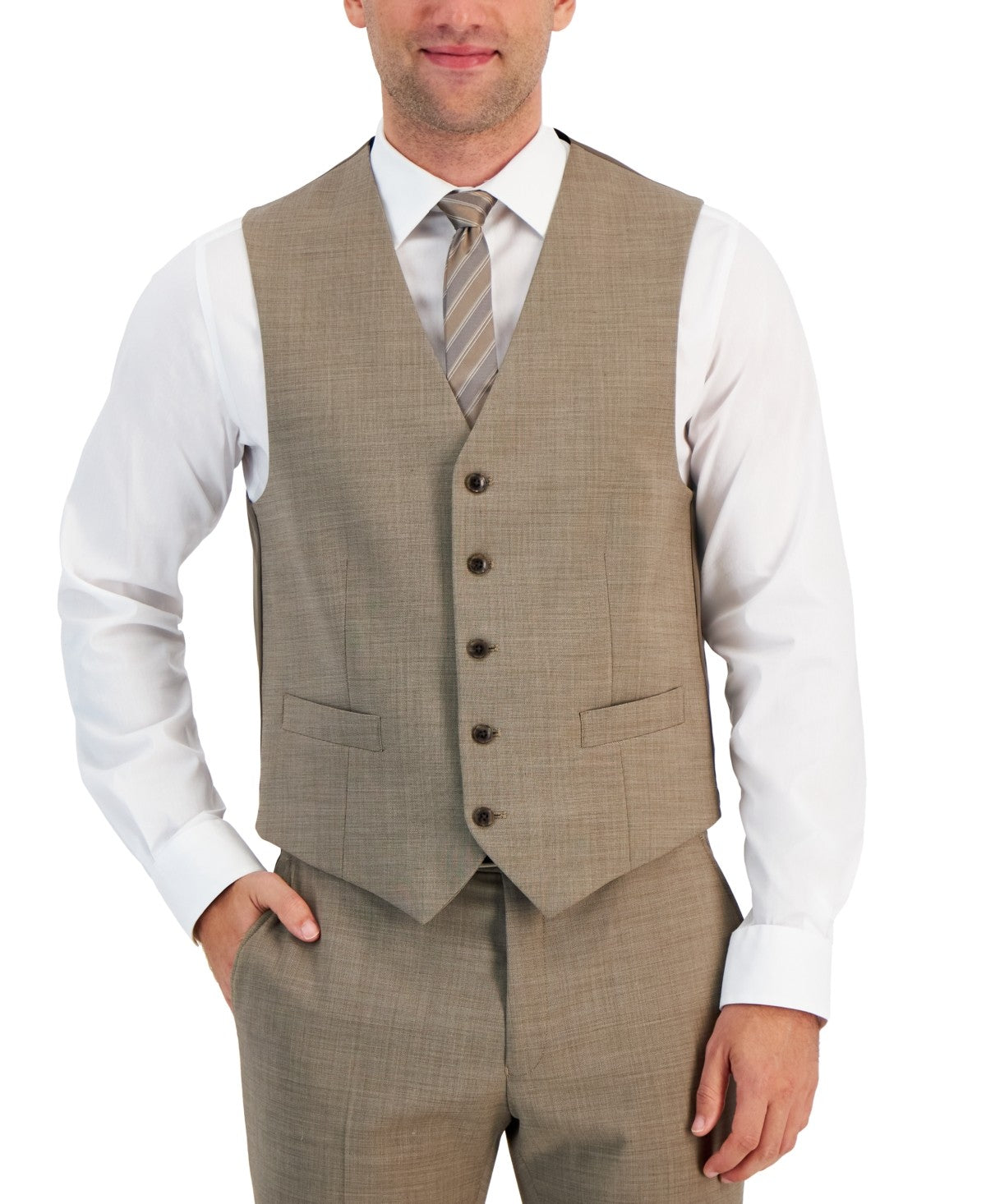 Tommy Hilfiger Mens Modern fit Button-Up Suit Vest XXL Beige Solid Str ...