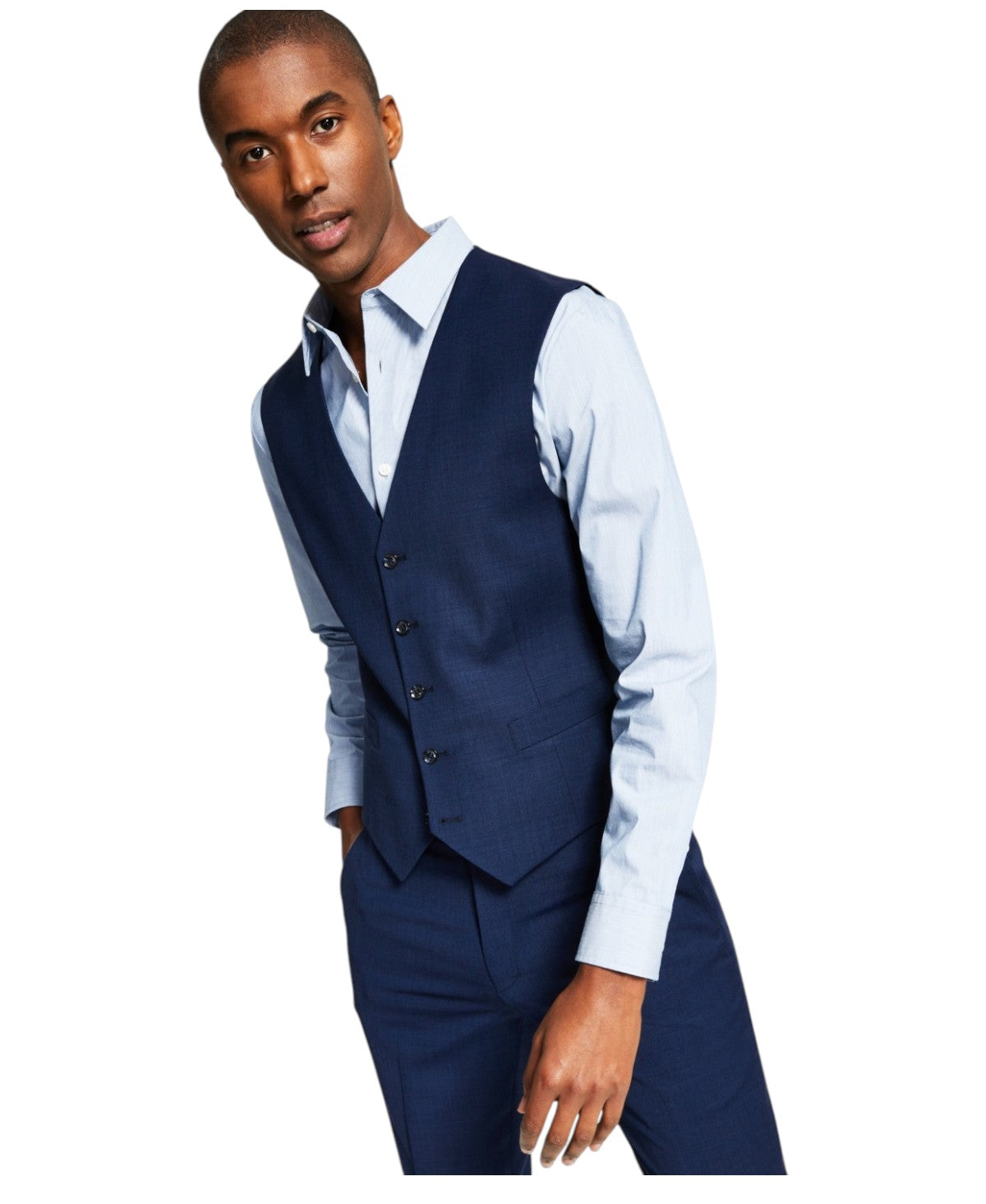 Tommy Hilfiger Mens Modern fit Button-Up Suit Vest Large Navy Blue Str ...