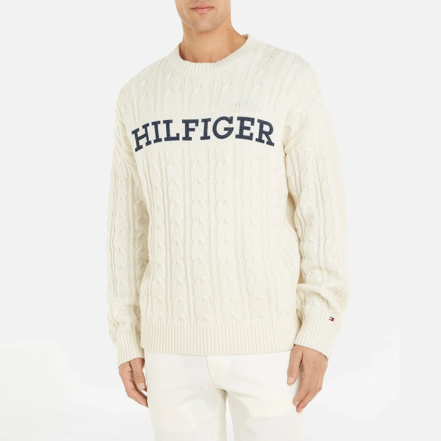 Tommy Hilfiger Men's Oversized-Fit Monotype Logo Cable-Knit Sweater XX ...