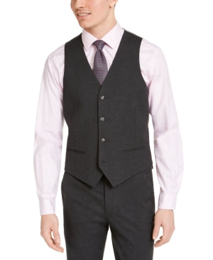 Alfani Mens Slim fit Button-Up Suit Vest Large Charcoal Grey Stretch ...