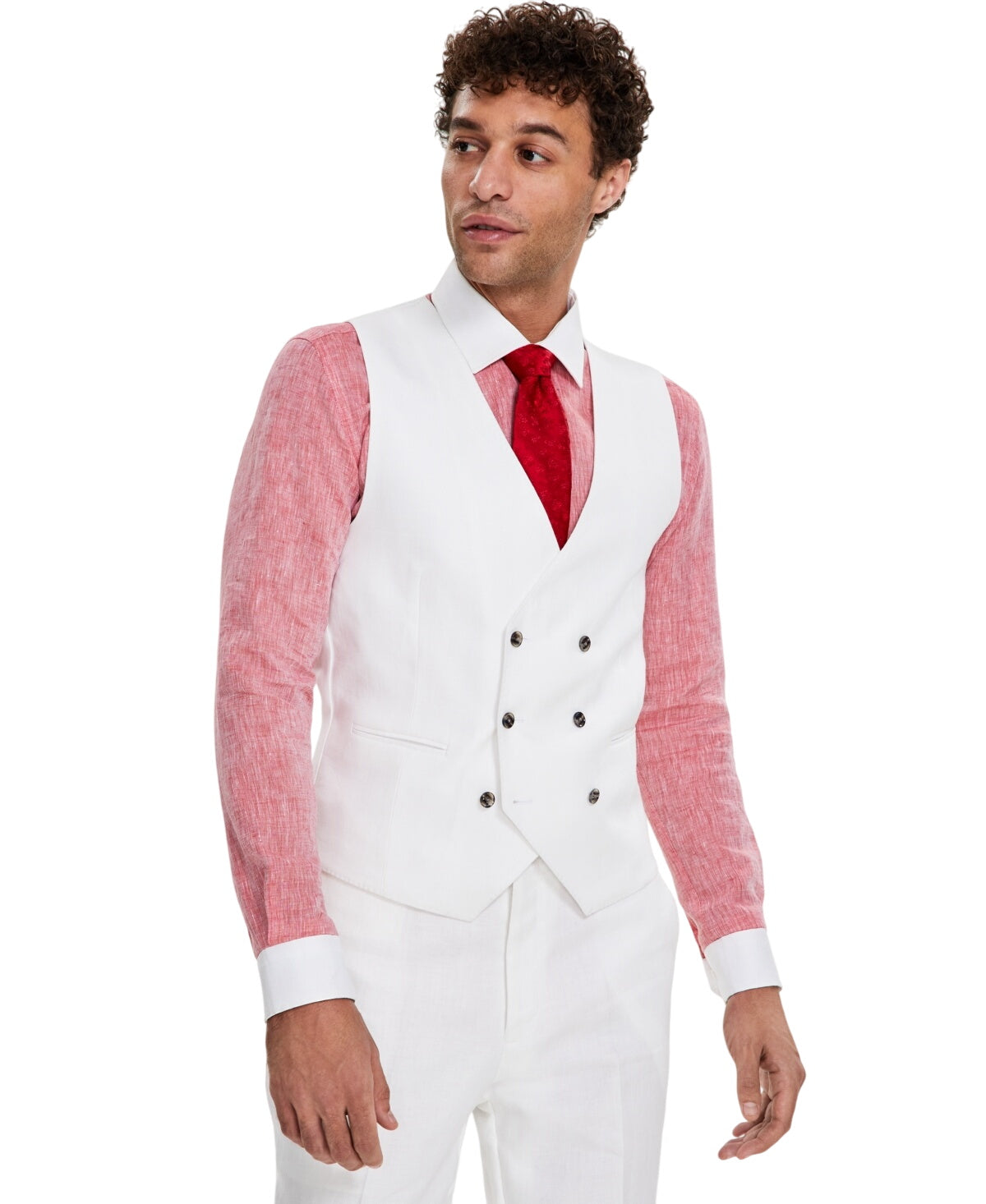 Tayion Mens Classic fit Double Breasted Button-Up Suit Vest XL White H ...