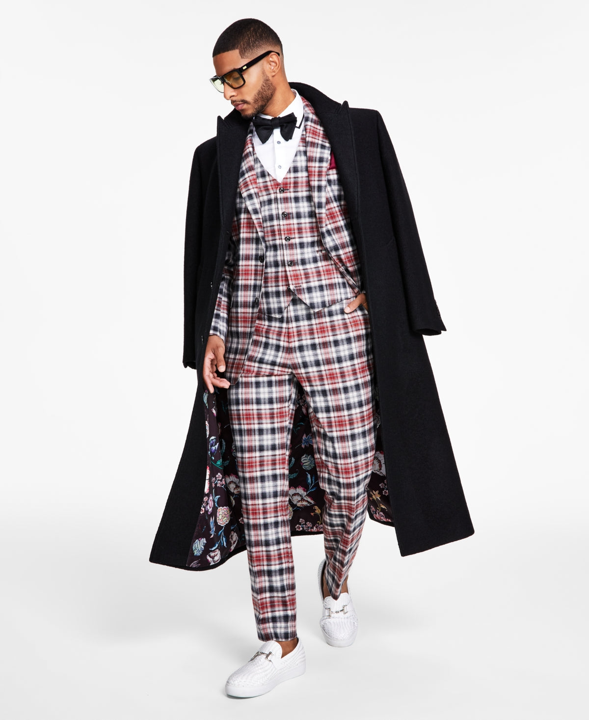 Tayion Collection Mens Classic fit Overcoat Coat 42 S Black Solid ...
