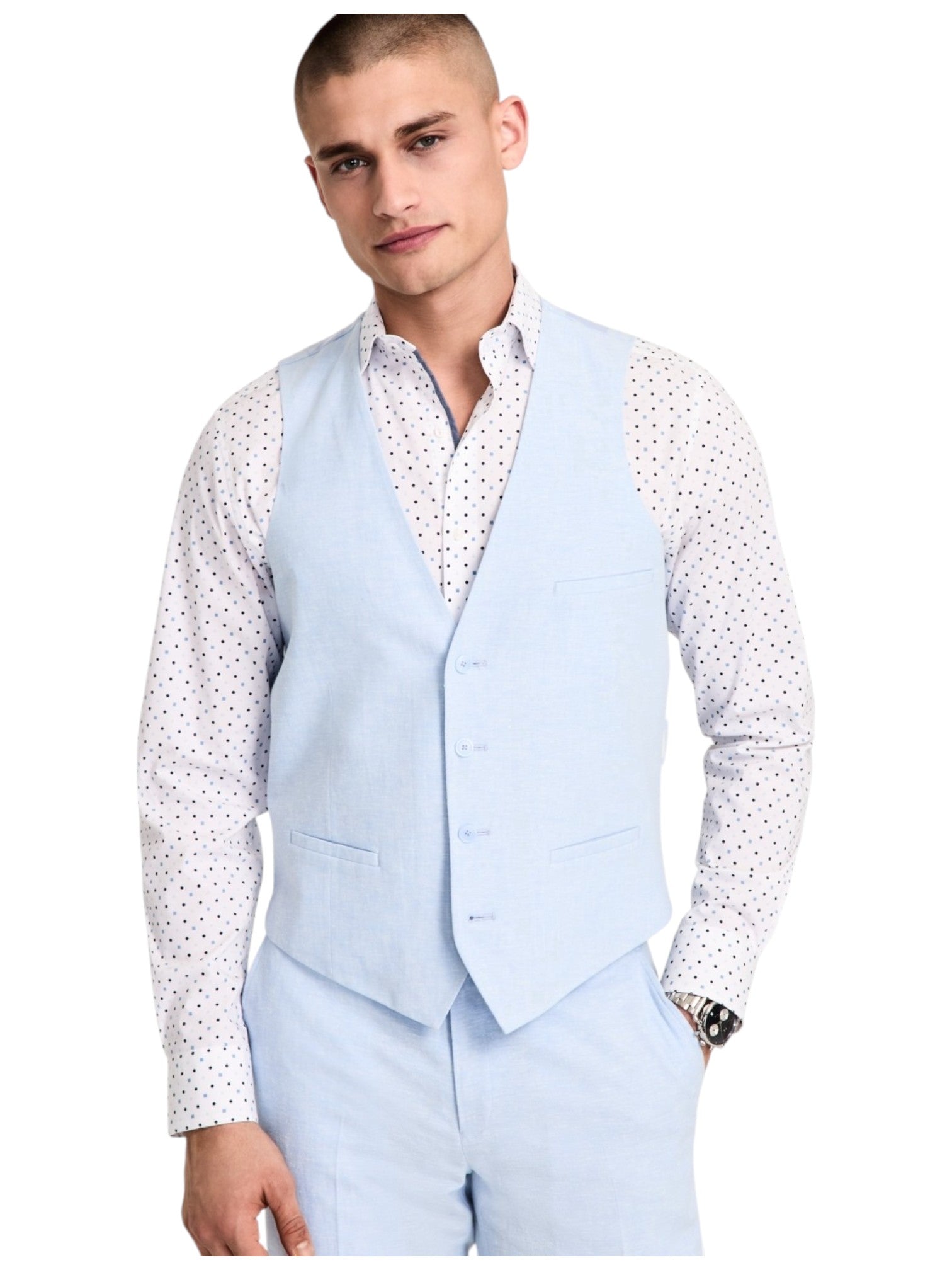 Bar Iii Mens Slim fit Button-Up Suit Vest XL Light Blue Solid Linen ...