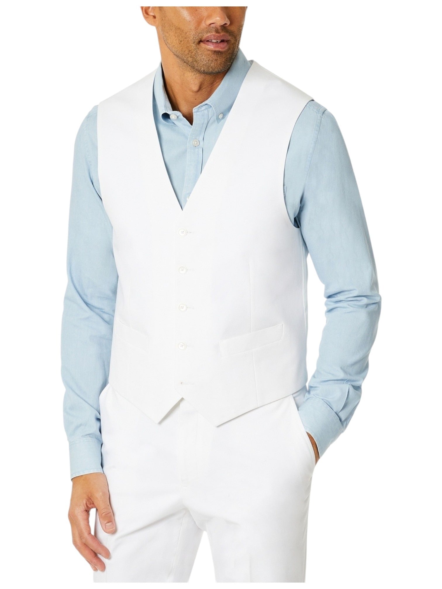Tommy Hilfiger Mens Modern fit Button-Up Suit Vest Medium White Stretc ...