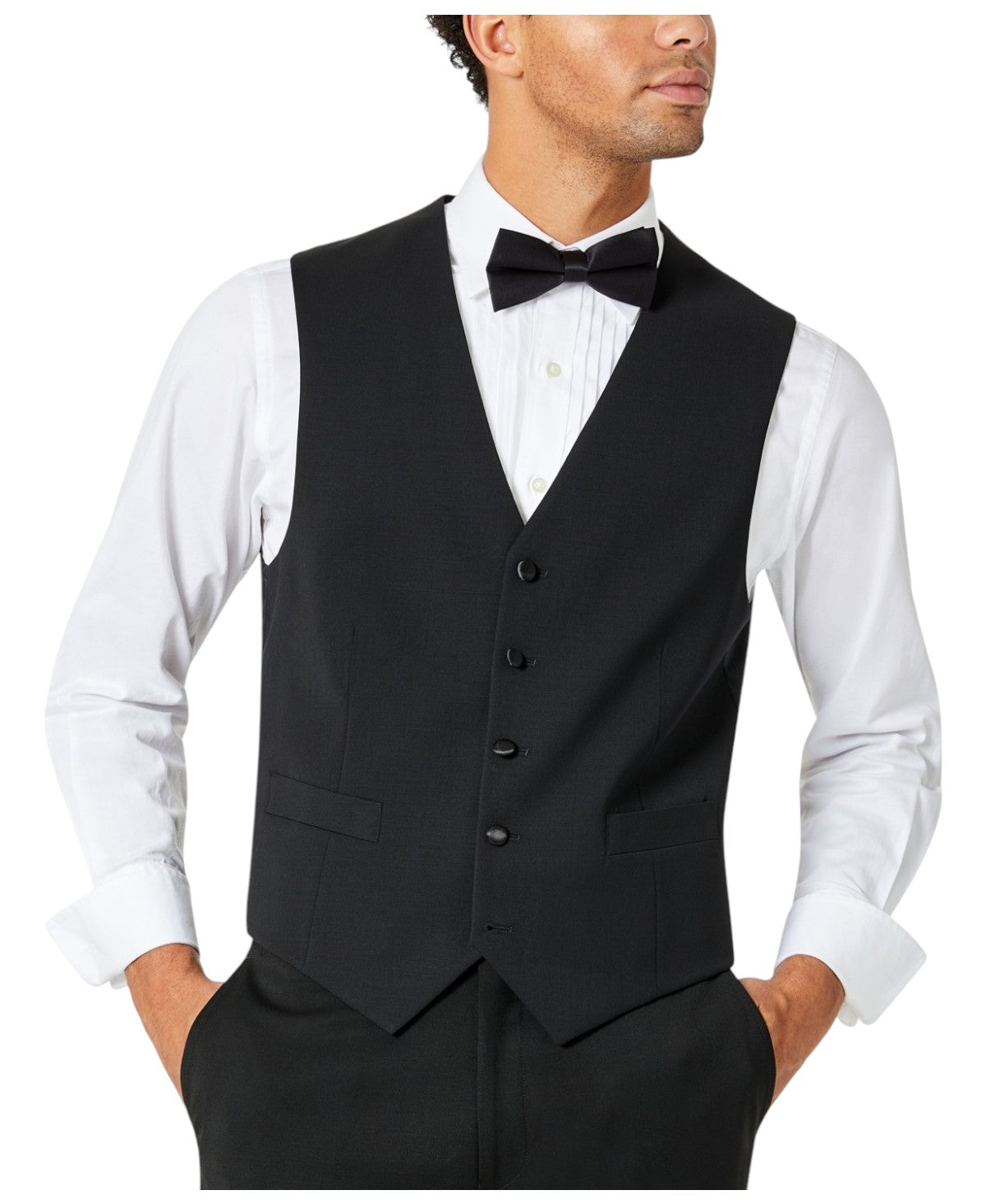 Tommy Hilfiger Mens Modern fit Button-Up Suit Vest Large Black Solid S ...