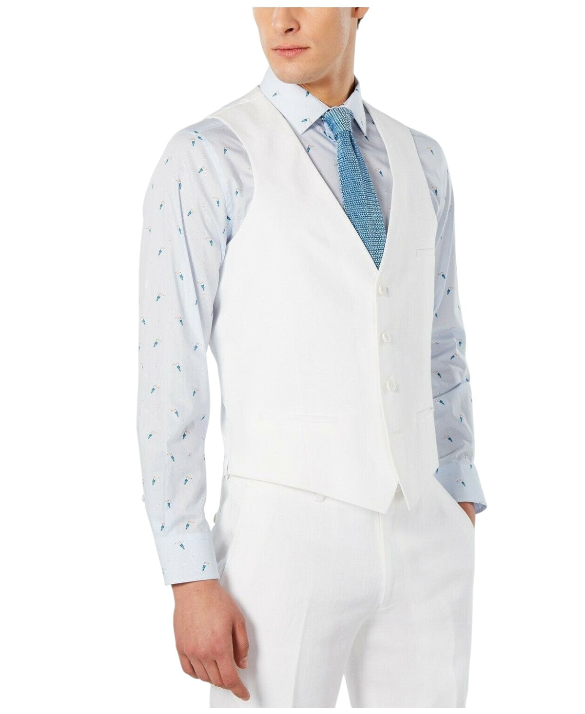 Bar Iii Mens Slim fit Button-Up Suit Vest Medium White Solid Stretch L ...