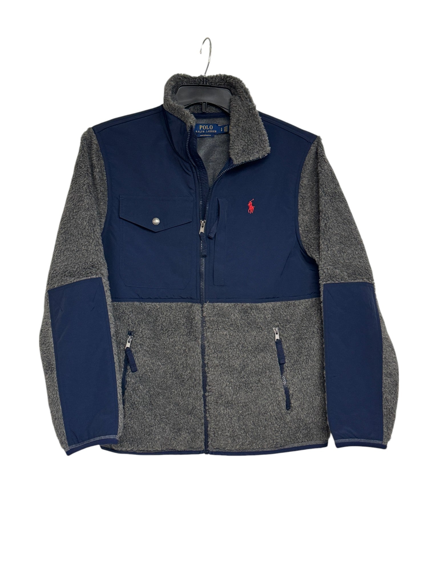 POLO Ralph Lauren Mens Full Zip Padded Fleece Jacket Small Grey / Blue ...