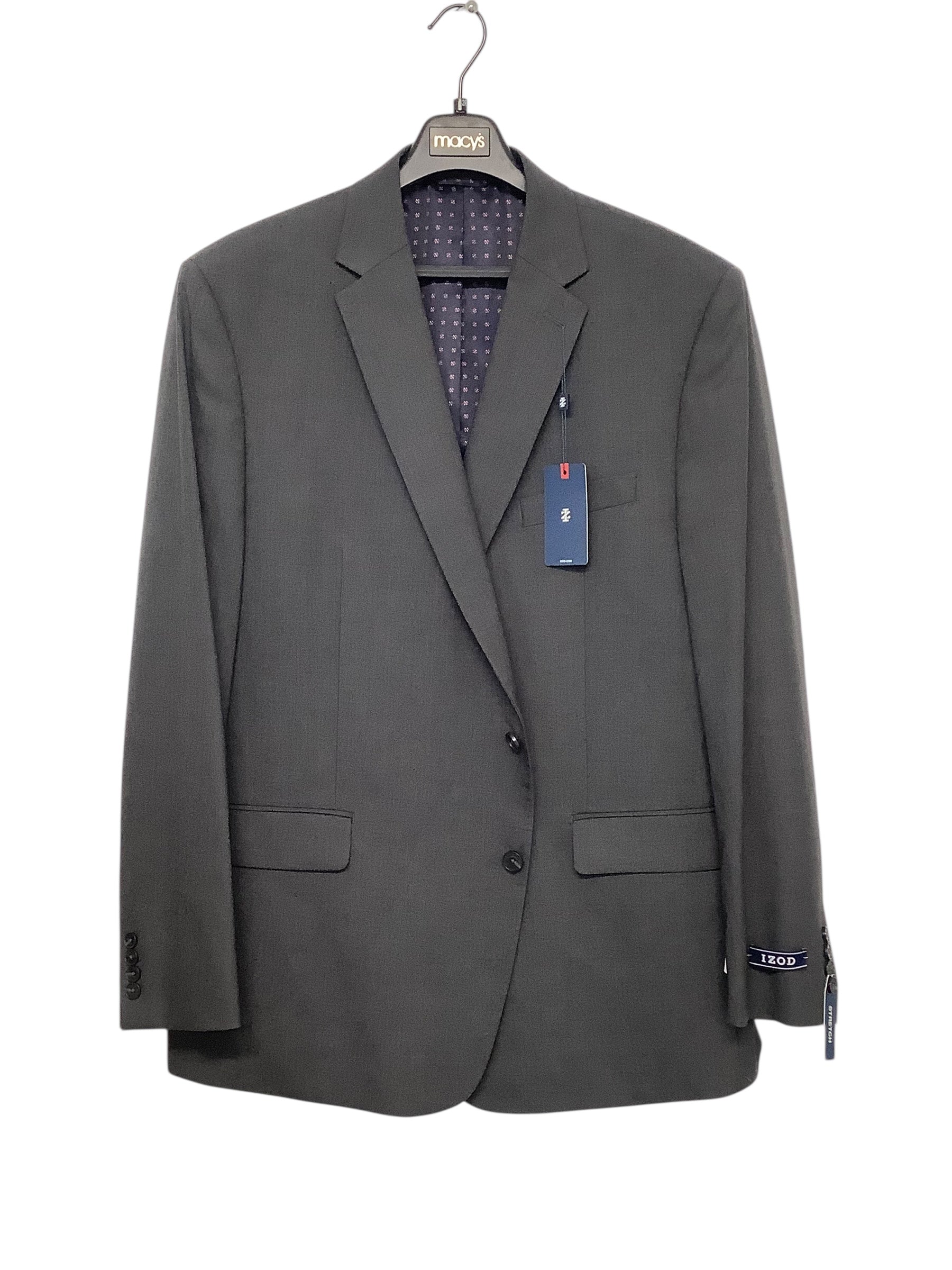 Izod Mens Classic fit Suit Jacket Blazer 48 L Charcoal Grey Solid Stre ...