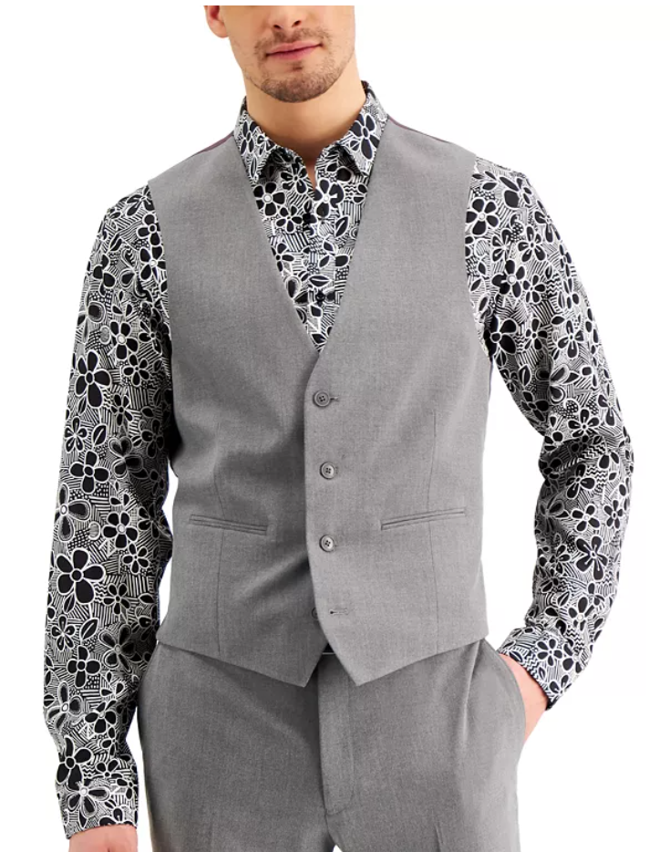 International Concepts Mens Slim fit Button-Up Suit Vest XL Grey Solid ...
